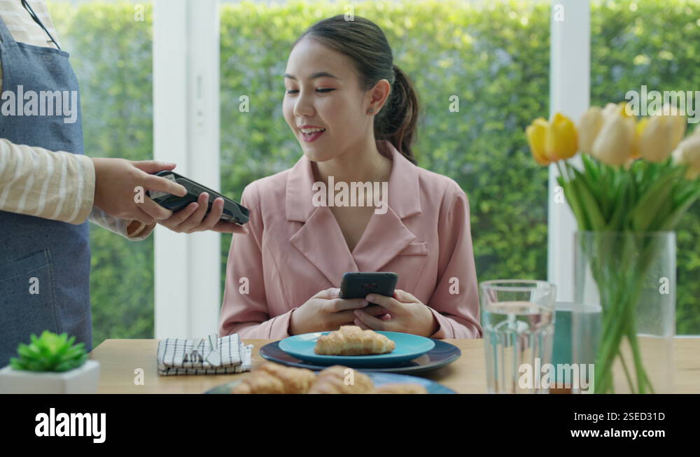 Mobile phone contactless paying cashless e-wallet digital payment Stock ...