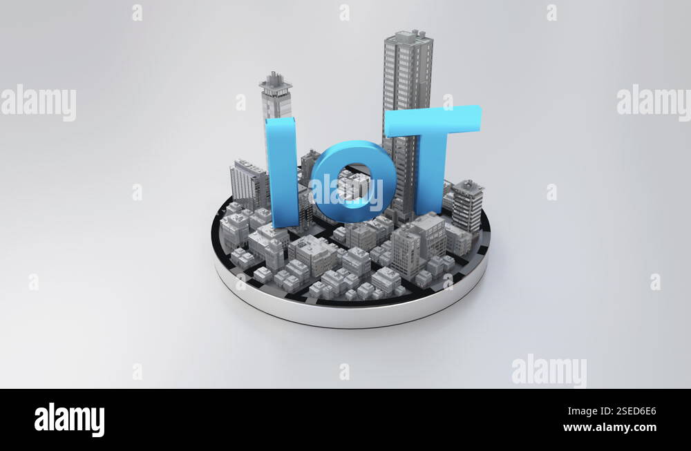 'IoT' technology smart city that appears rotating in a circle on the ...