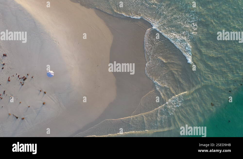 Empty Sandy Beach and Parasol, Top Aerial View. Madfish Bay, Denmark ...
