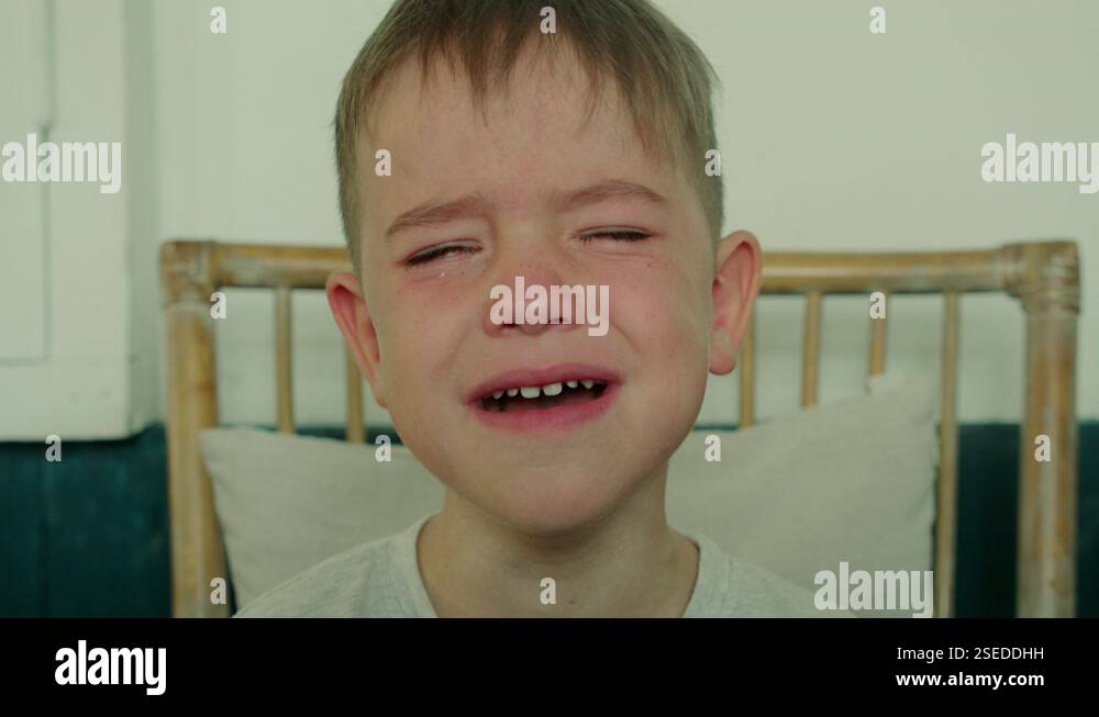 Portrait of a Cute boy with big tears running down his cheeks,child ...