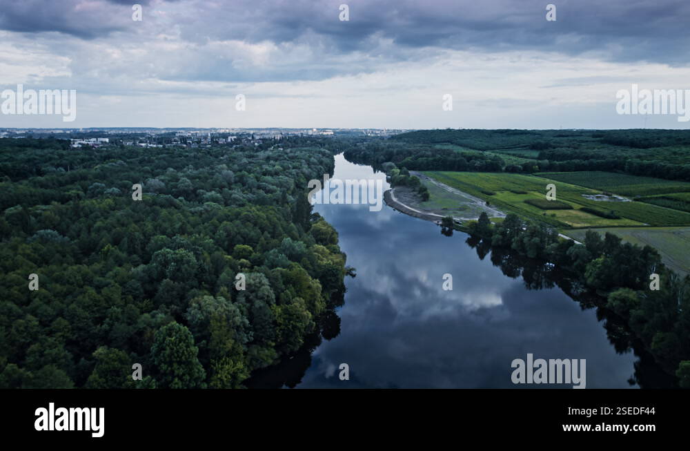 Aerial view of green forest and river Stock Video Footage - Alamy