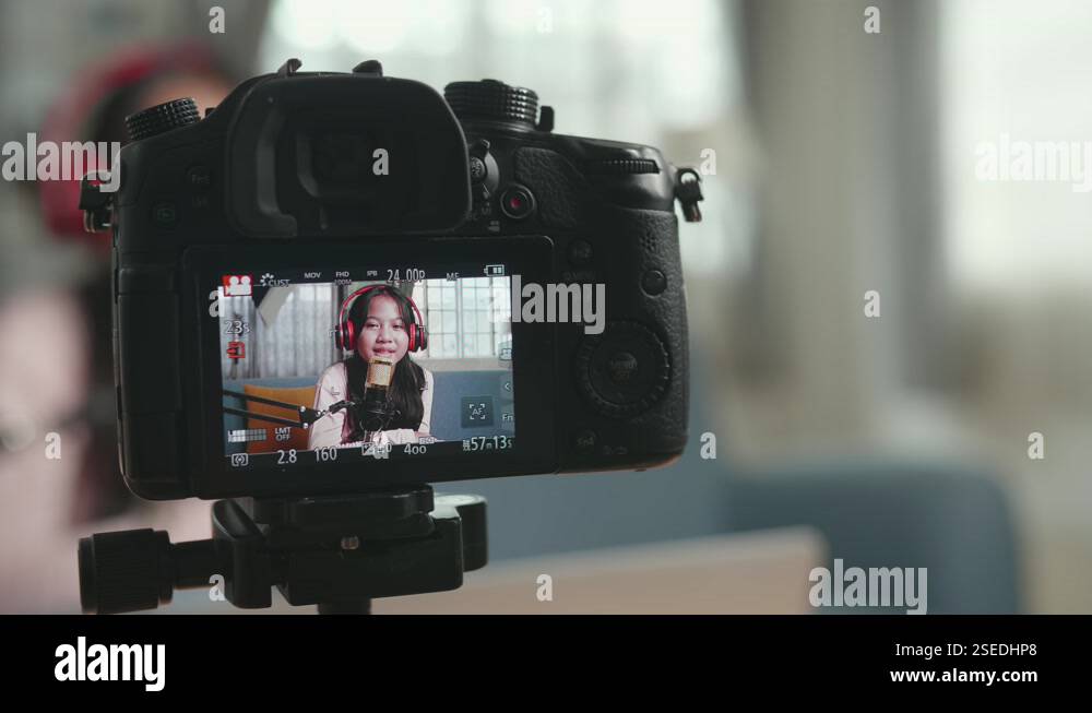 Camera Display With Asian Girl Sing A Song While Streaming Stock Video ...