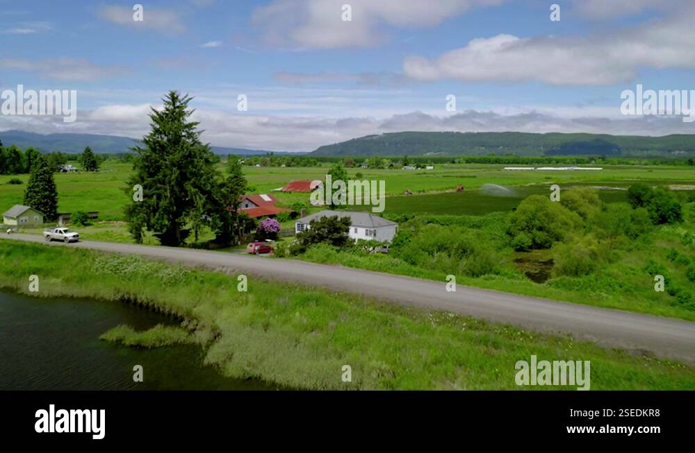 Panorama Of The River Surrounded With Green Field In Oregon, United ...