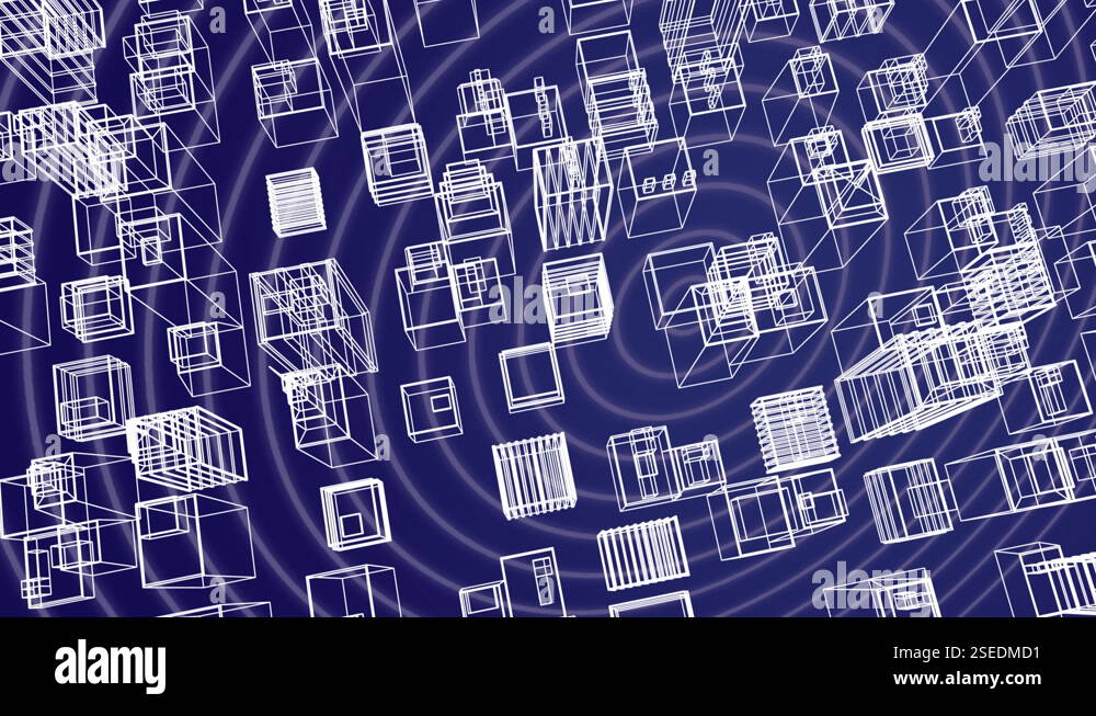 Animation of 3d architecture city drawing moving with scope scanning ...