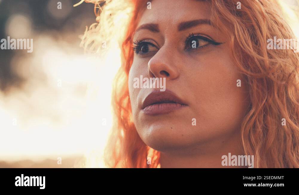 worry, concern -young beautiful woman looks away with worried look ...