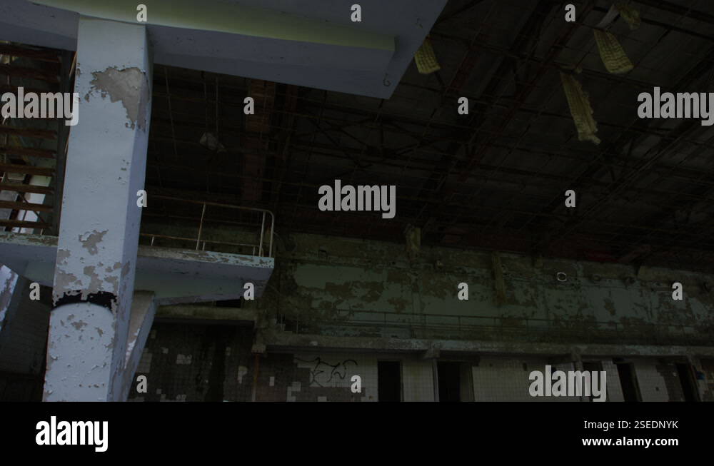 Chernobyl Aftermath - Destroyed Eerie Building Remains. Tilt-Down ...