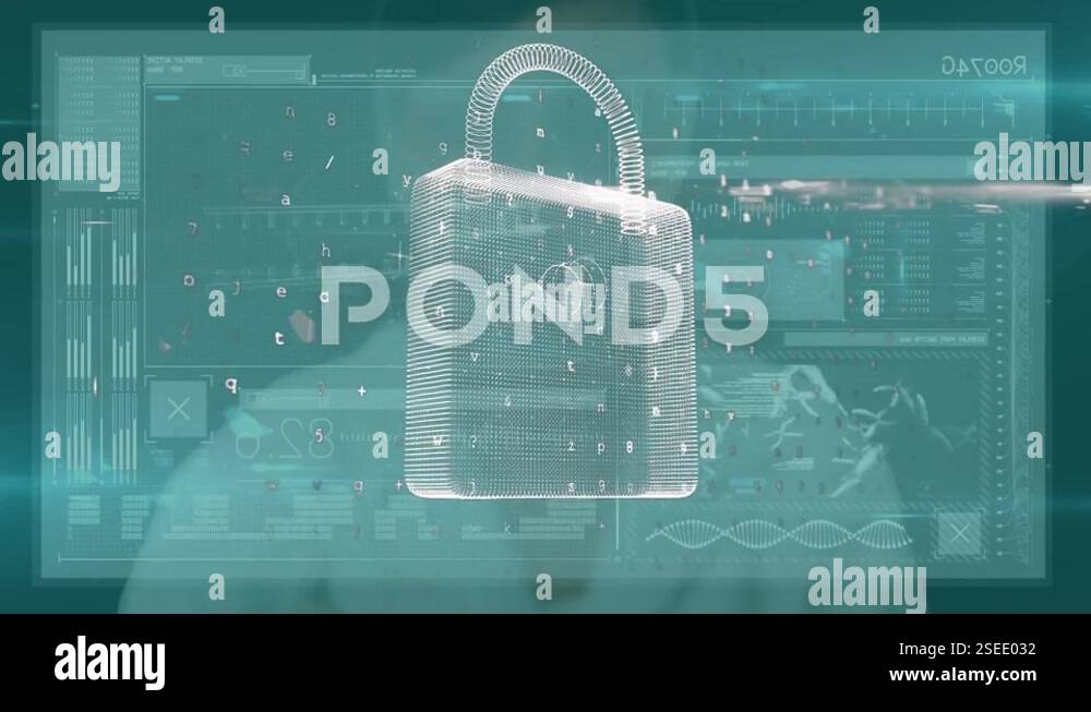 Animation of man touching screen with online security padlock and and ...