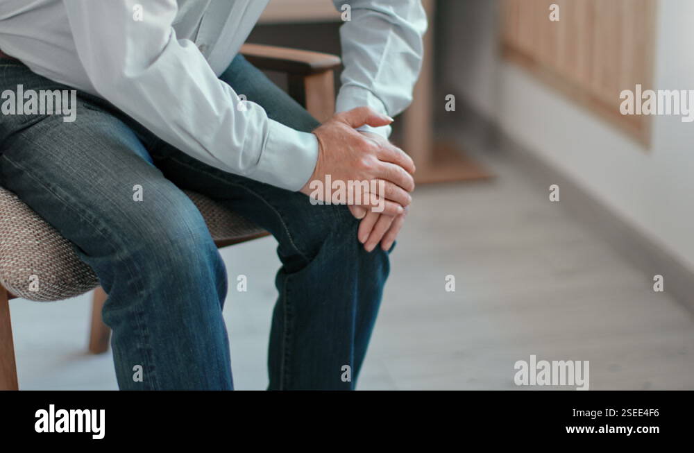 Old man trying stand up feeling joint pain in knee suffering aged ...