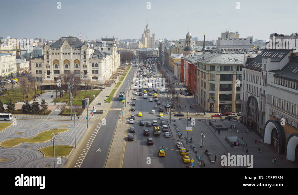 Lubyanka district and Novaya Square in spring day, hitorical center of ...