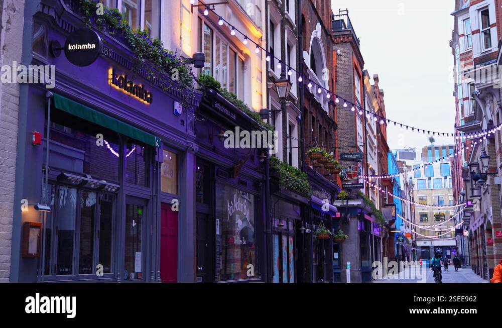 Kingly Street in Soho and its storefronts, POV wide walking shot Stock ...