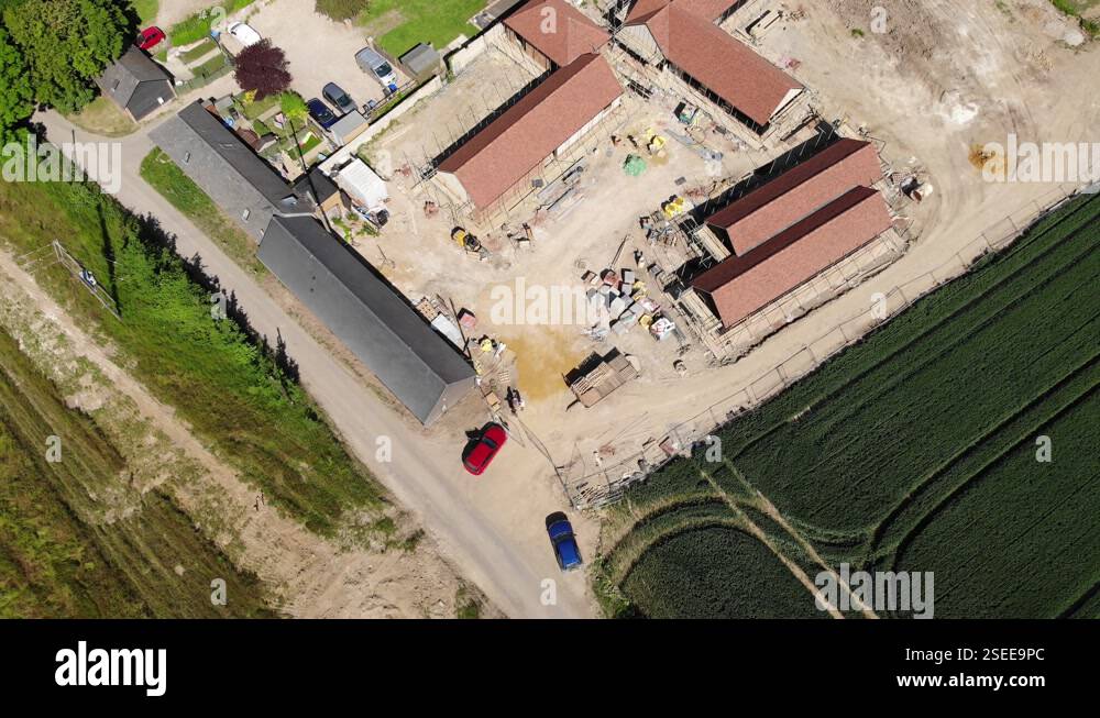 A building development on rural land from an aerial perspective mid ...