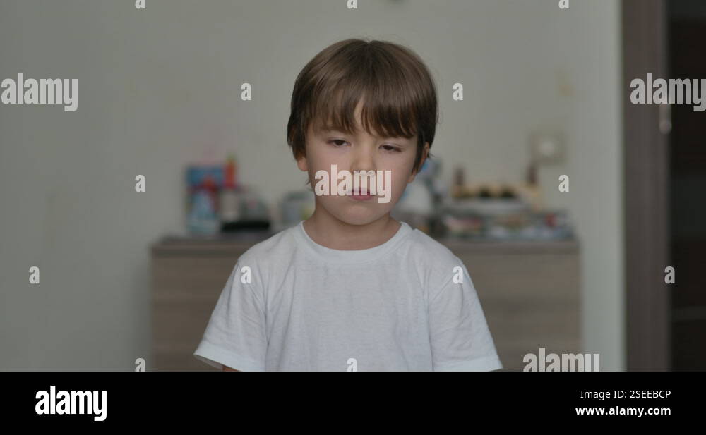 Portrait Little Child Boy Looking at Camera. Young Sad Thinking ...