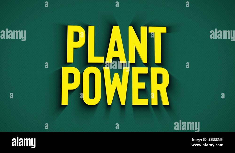 Plant Power 3d Render. Vegan Graphic. Plant Based Animation. White Text ...