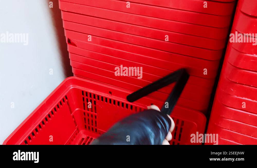 Taking cart and going shopping. Choosing products in grocery store ...