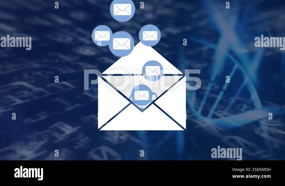 Message icons coming out of envelope against dna structure and binary coding on Stock Video ...