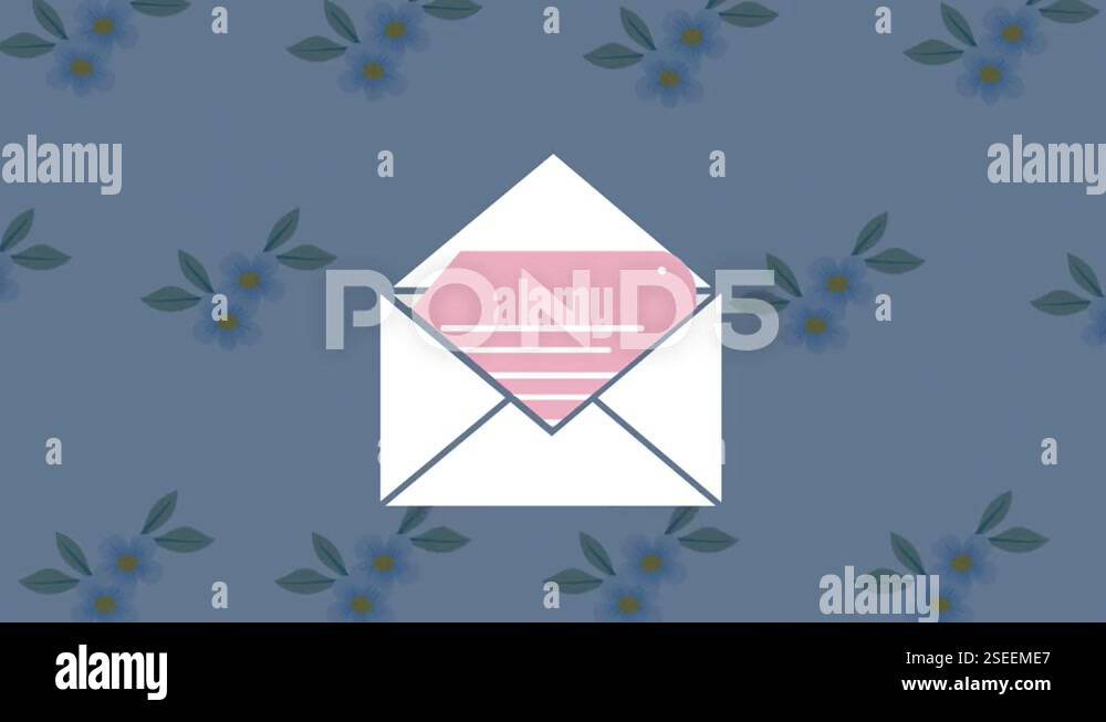 Animation of envelope icons and floral pattern on blue background Stock ...