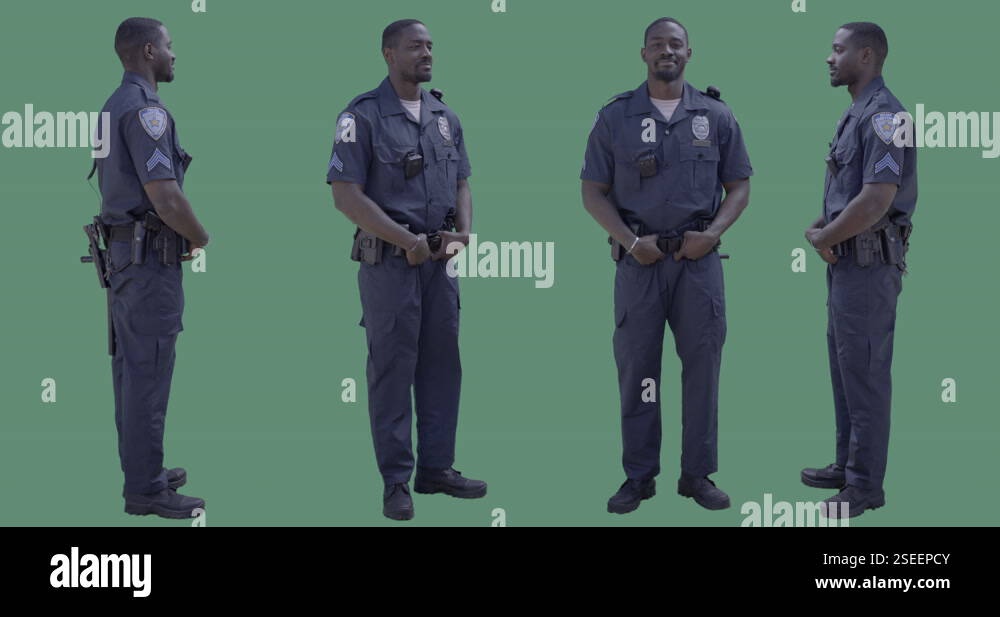 CHROMA KEY Black African American police officer posing against green ...