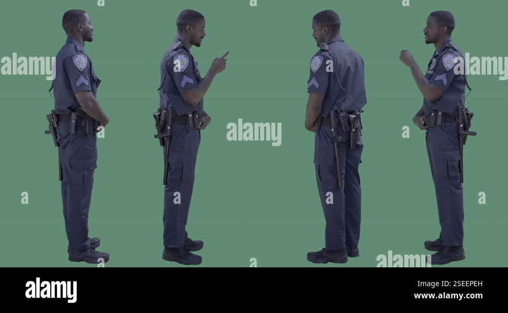 CHROMA KEY Black African American police officer posing against green ...