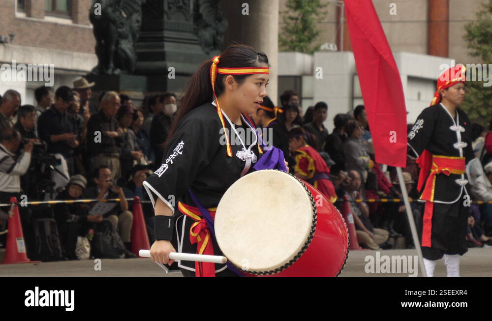A lady shouting during the Nihonbashi-Kyobashi Matsuri festival in ...