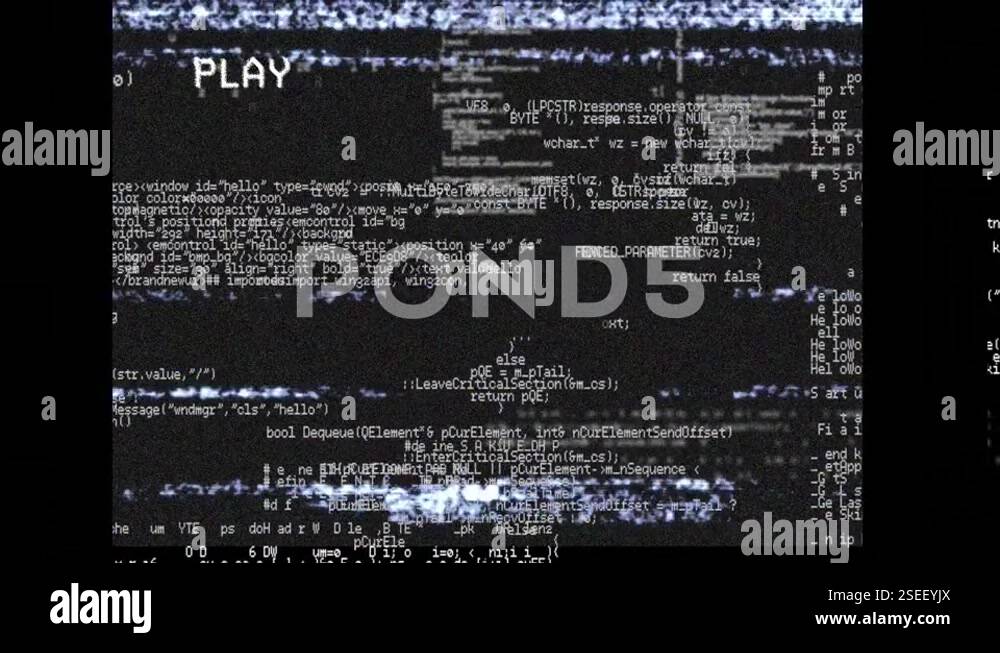 Glitch vhs effect over computer data processing on black background ...