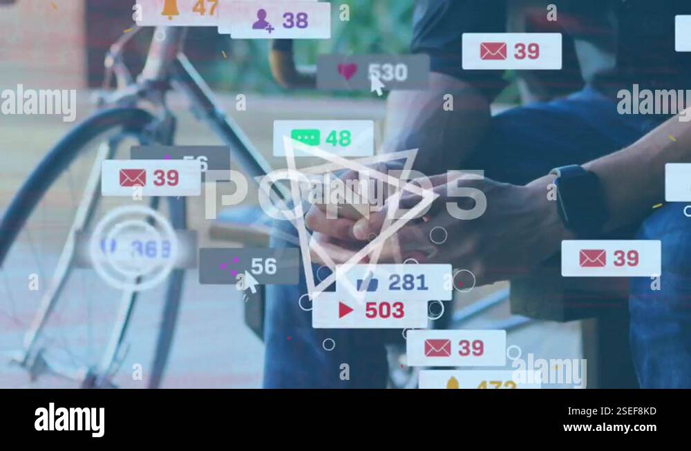 Animation of scope scanning and social media speech bubbles over man with Stock Video Footage ...