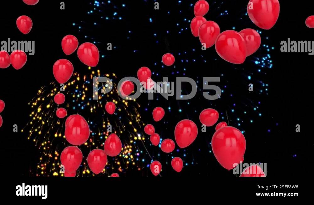 Animation of red balloons with confetti on black background Stock Video ...