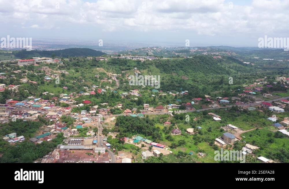 Aerial tropical mountain top village near Accra Ghana Africa part 1 4K ...