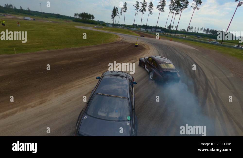 Two cars synchronised drifting at Lidköping Motorstadion Stock Video ...