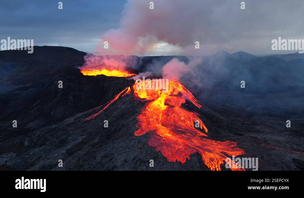 Beautiful Drone shoot from smoking Iceland Geldingadalir Volcano Stock ...