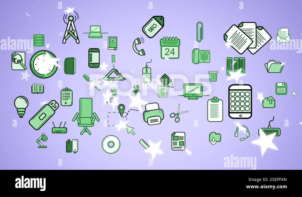 Animation of school items icons on purple background Stock Video ...