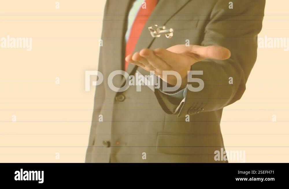 Animation of businessman throwing and catching nuts and bolt, on pale ...