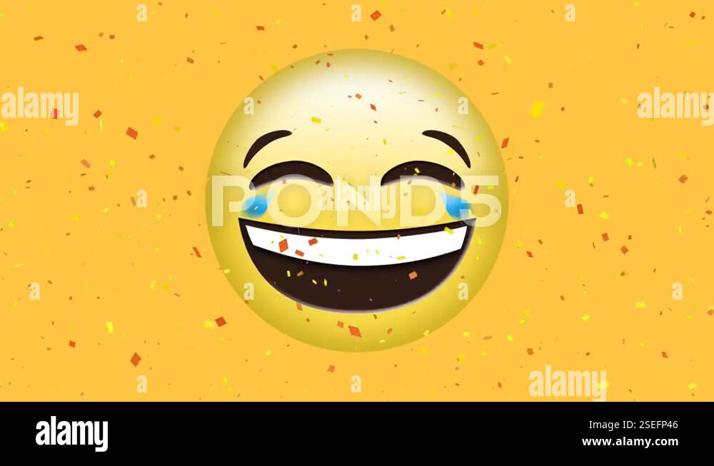 Animation of confetti falling over crying with joy emoji on yellow ...