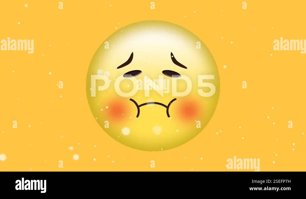 Animation of white spots of light moving over sad, embarrassed emoji on ...