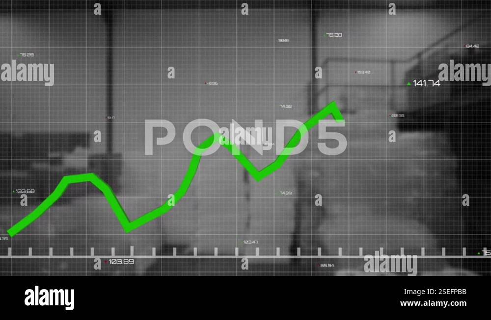 Animation of statistics with green line financial data processing over ...