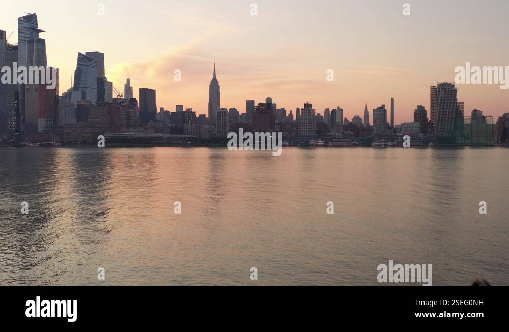 A take off shot from a concrete pier viewing Manhattan's westside in ...