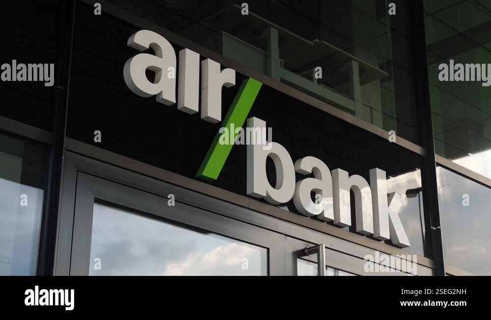 Air bank logo above entrance to the office Stock Video Footage - Alamy