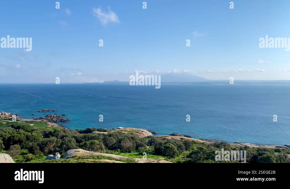 Ocean view to a distance mountain from an island in Australia Stock ...