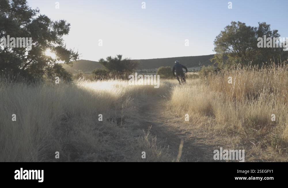 mountain biker riding past on a single track around an s bend Stock ...