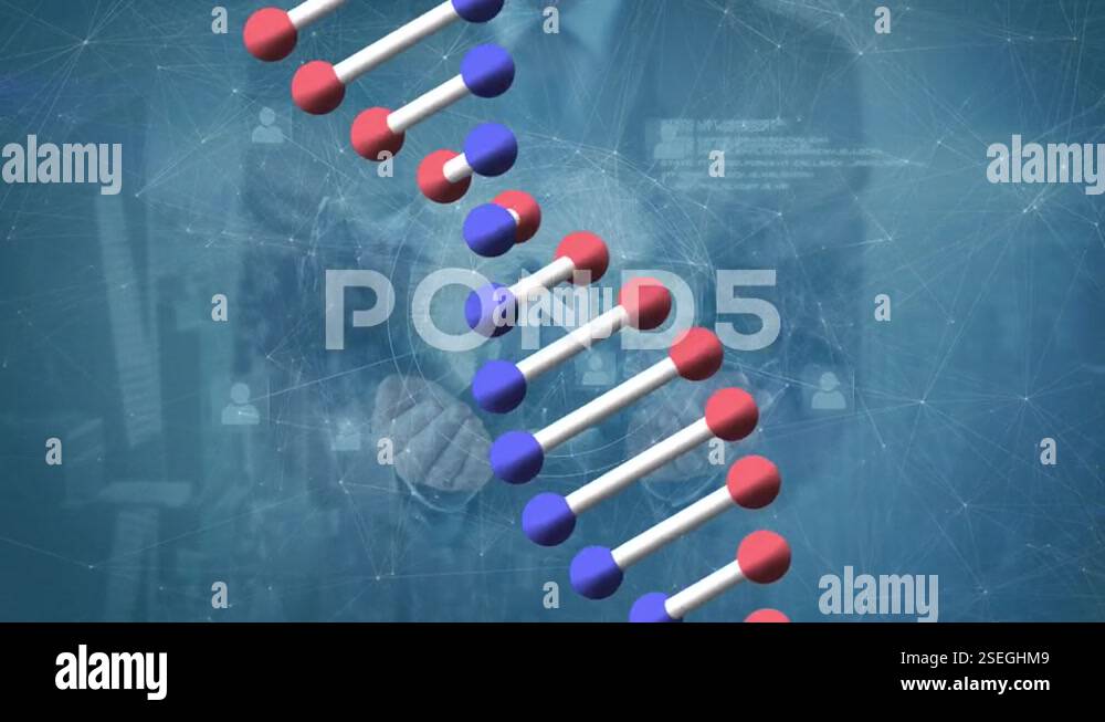 Animation of dna strand, scope scanning with globe, businessman and ...