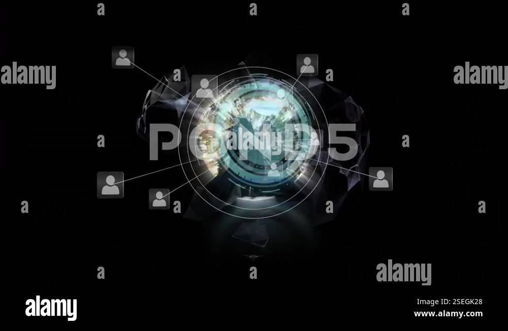 Animation of scope scanning and network of connections with icons Stock ...