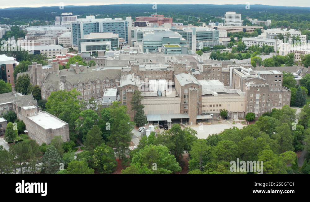 College University campus buildings. Stone Gothic architecture. Aerial ...