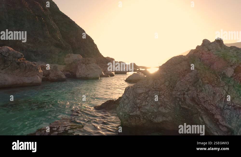 Scenic landscape of cliffs by sea. Beautiful tropical beach with big ...