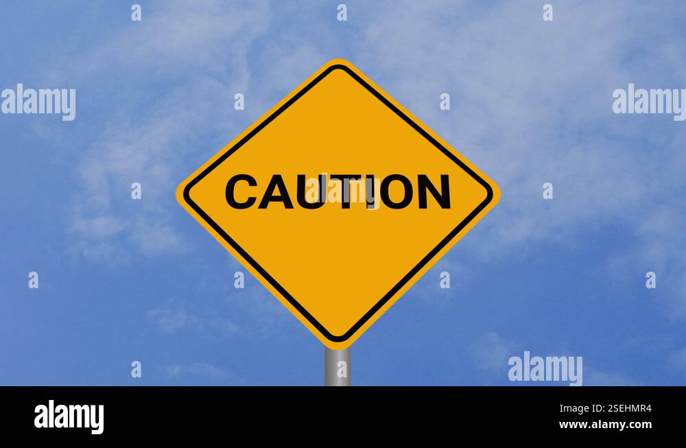 Caution Road Sign on Clear Blue Sky with Rapid Moving Clouds Stock ...