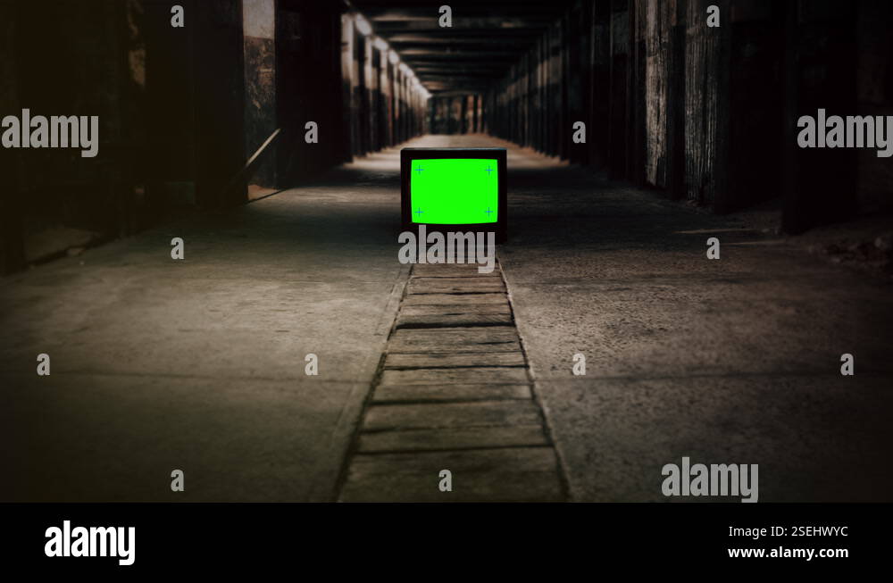Vintage Old TV Green Screen Dumped Inside Mine, Zoom In Television ...