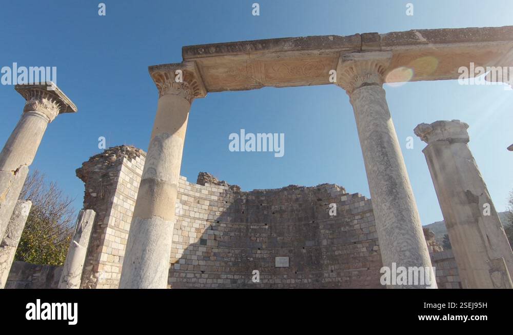 Cinematic view of the Doric order in Church of Virgin Mary located in ...