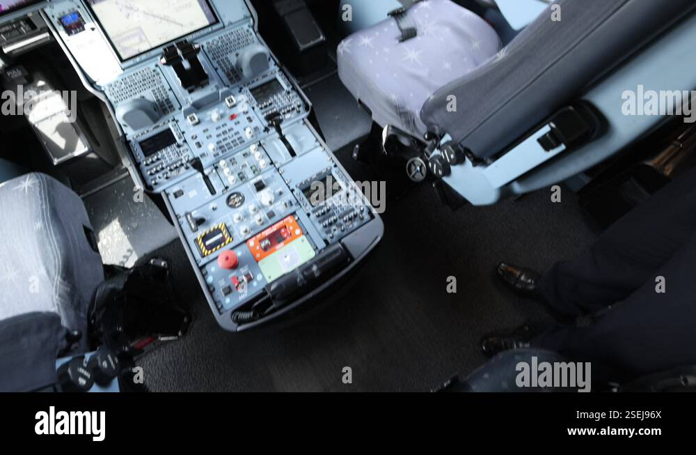 The cockpit of the AIRBUS A350 aircraft for flight tests. The internal ...