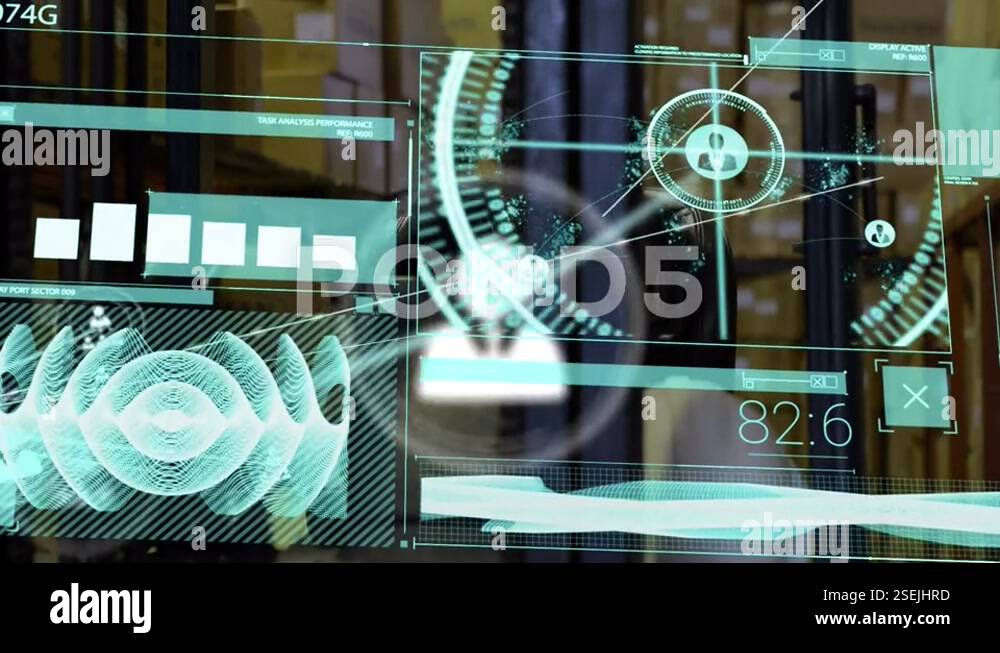 Animation of screen with data processing network of connections with ...