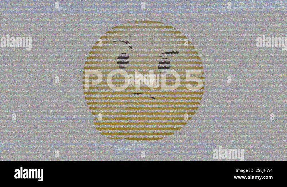 Digital animation of tv static effect over thinking face emoji against ...