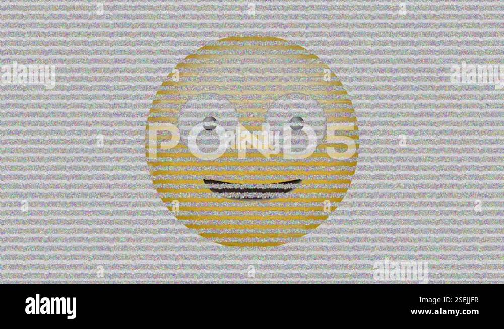 Digital animation of tv static effect over silly face emoji on grey ...