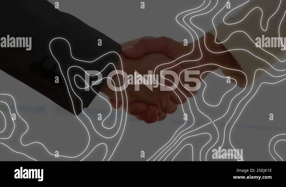 Animation of white map lines over businessman handshake Stock Video ...
